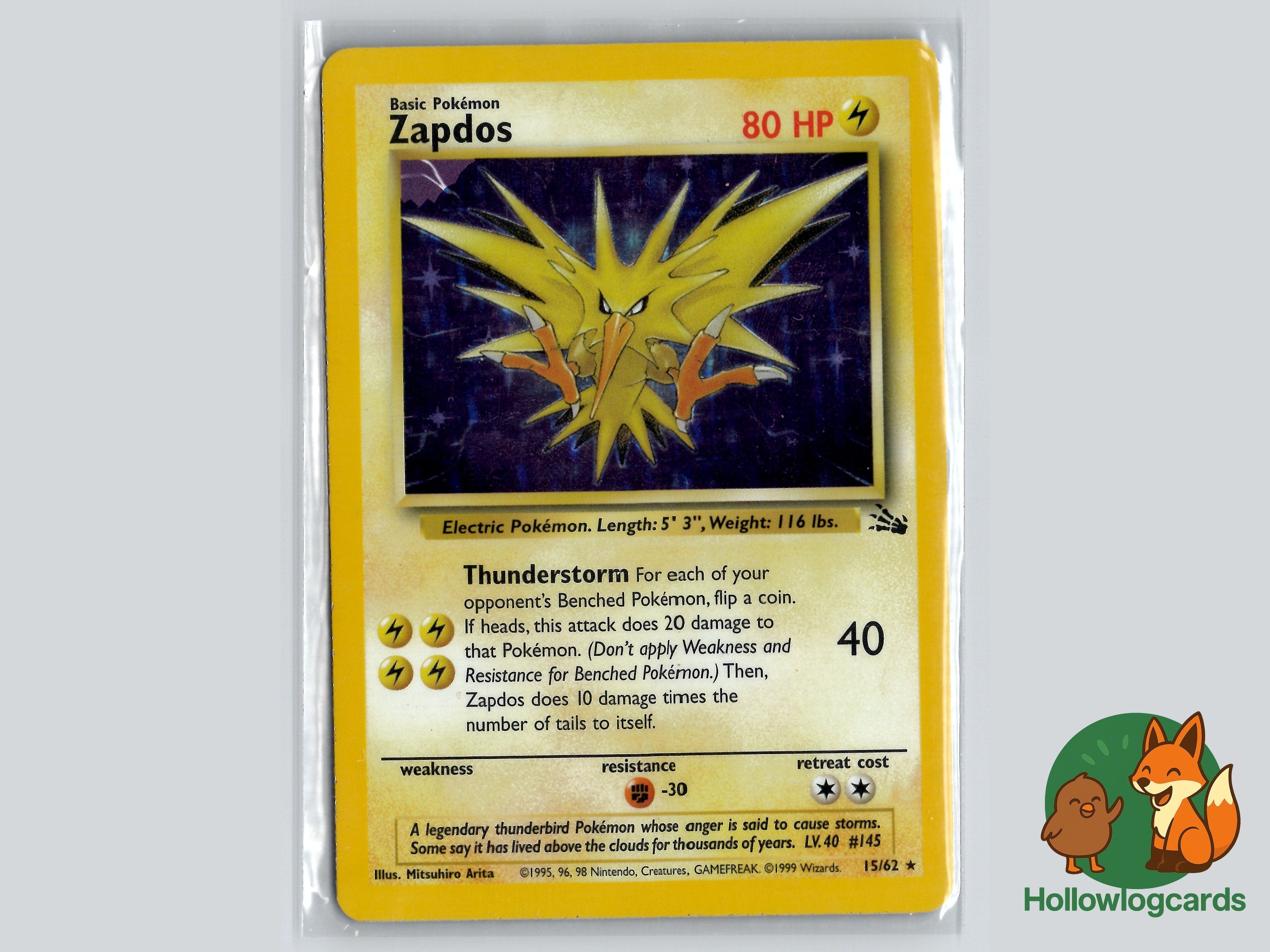 Zapdos (15/62) - Fossil - Foil/Holo - WOTC – Hollowlog Cards
